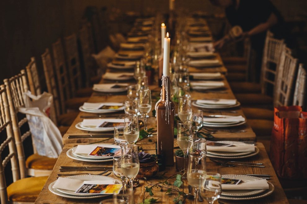 A Beaded 1920's Style Gown and Bridesmaids in Velvet for a Winter Barn ...