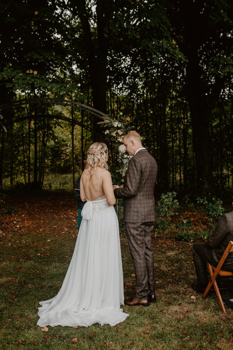 A Fun + Rustic September Woodland Wedding with an Elegant Backless ...