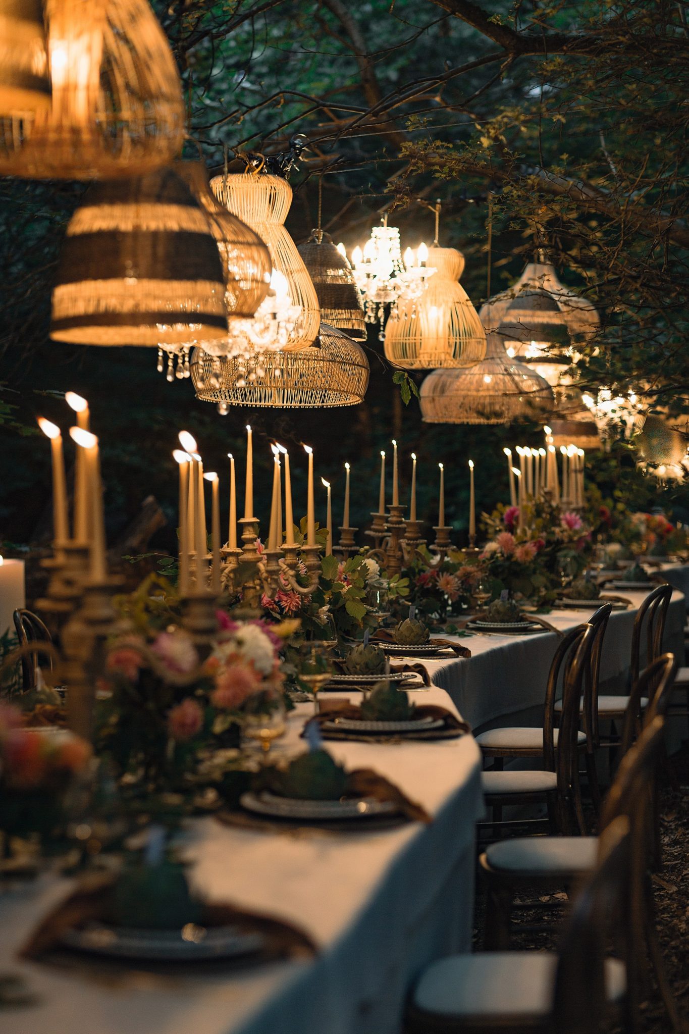 Magical Outdoor Autumn Wedding Vibes With Hanging Rattan Shades & Table ...