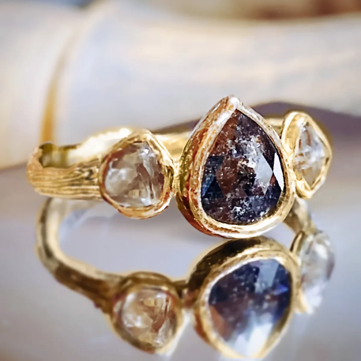 Magical Moonstone & Diamond Engagement Ring in Gold